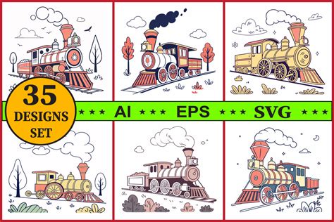 Steam Engine And Old Locomotive Vector Set Graphic By Rangita Store
