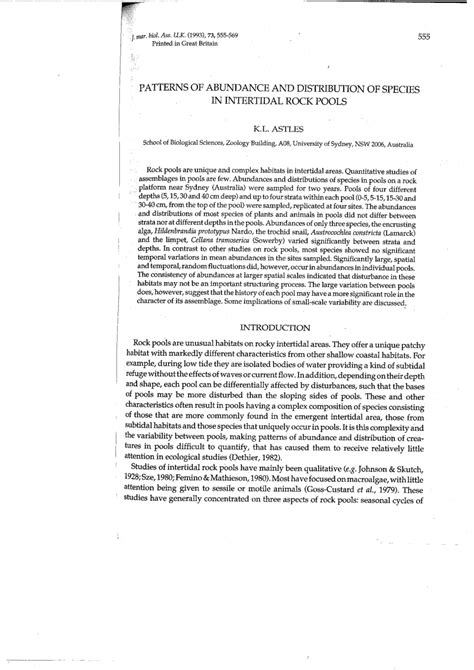 Pdf Patterns Of Abundance And Distribution Of Species In Intertidal Rock Pools