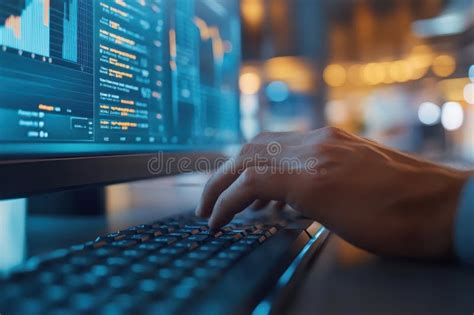a person typing on a keyboard with data visualizations displayed on a
