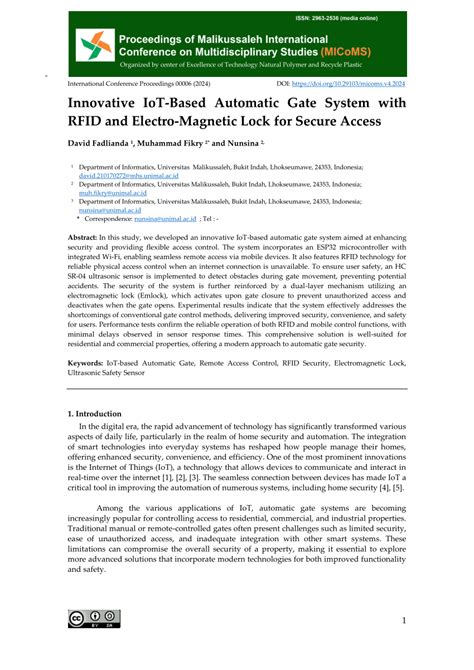 pdf innovative iot based automatic gate system with rfid and electro magnetic lock for secure
