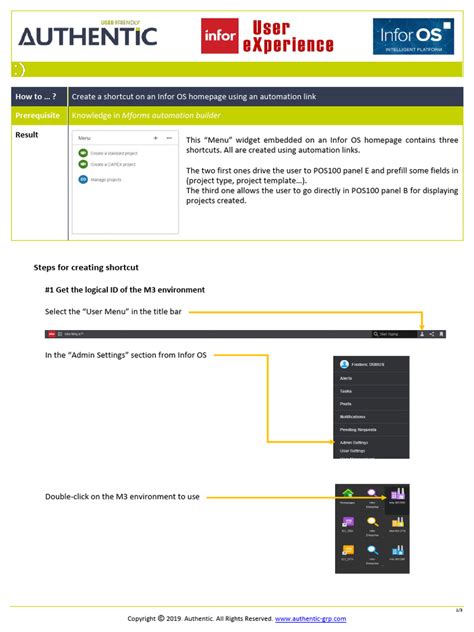 2019 ux how to create a shortcut on an infor os homepage using an