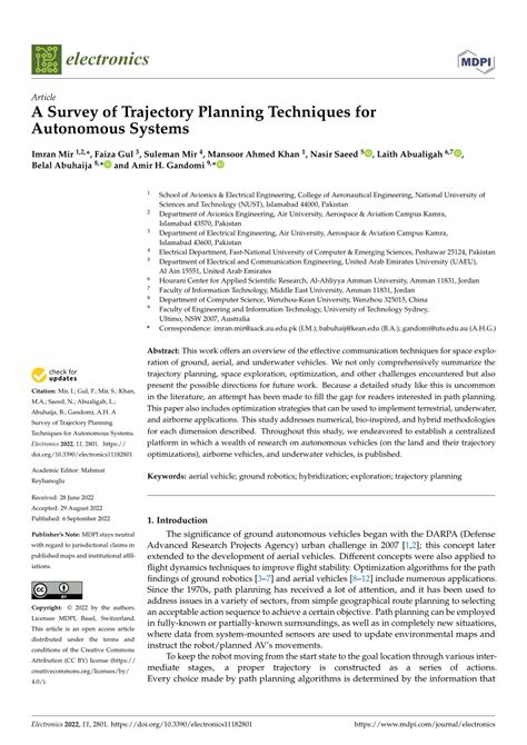 Pdf A Survey Of Trajectory Planning Techniques For Autonomous Systems