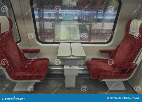 Electric Multiple Unit Interior With Red Seat In First Class Coach Stock Image Image Of