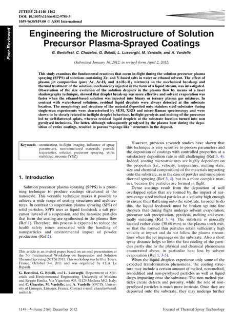 Pdf Engineering The Microstructure Of Solution Precursor Plasma Sprayed Coatings