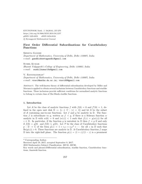 Pdf First Order Differential Subordinations For Carathéodory Functions