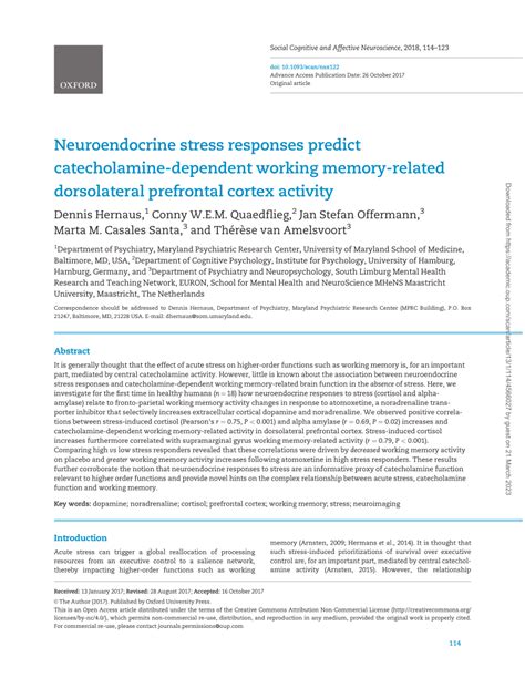 pdf neuroendocrine stress responses predict catecholamine dependent working memory related