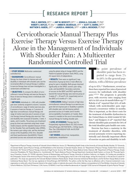 Pdf Cervicothoracic Manual Therapy Plus Exercise Therapy Versus Exercise Therapy Alone In The