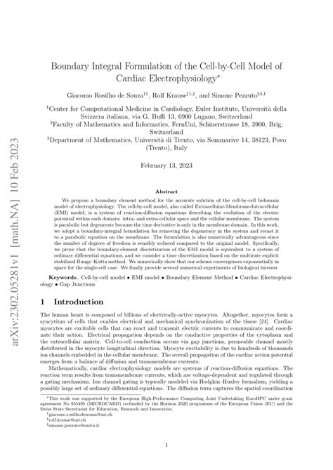 Pdf Boundary Integral Formulation Of The Cell By Cell Model Of Cardiac Electrophysiology