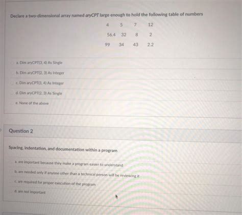 Solved Declare A Two Dimensional Array Named Arycpt Large