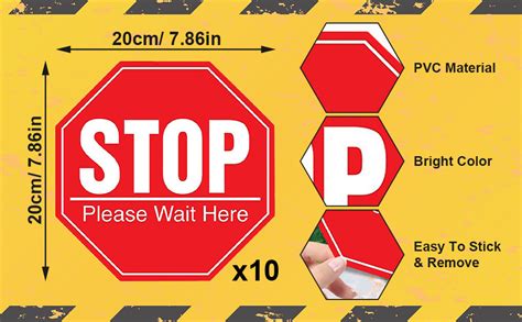 10pcs Stop Wall Sticker Safety Distance Floor Decals Stop
