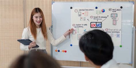 Engaged Ux Ui Designer Presenting Insightful Project Ideas In A Modern