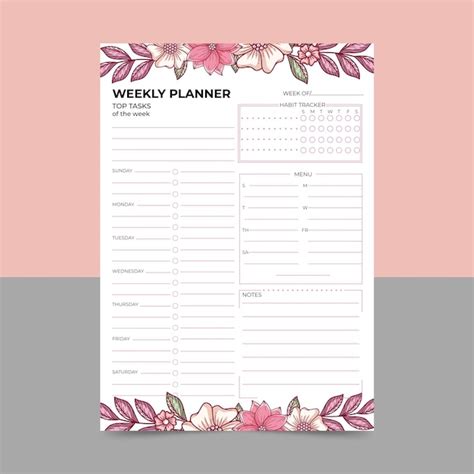 Plantilla De Impresión De Planificador Semanal Floral Colorido Vector