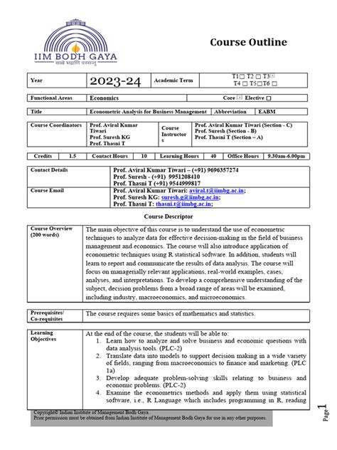 course outline pdf econometrics regression analysis