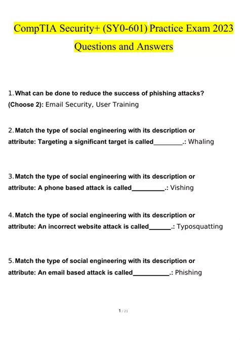 Comptia Security Sy0 601 Practice Exam Questions And Answers Latest [100 Correct Answers