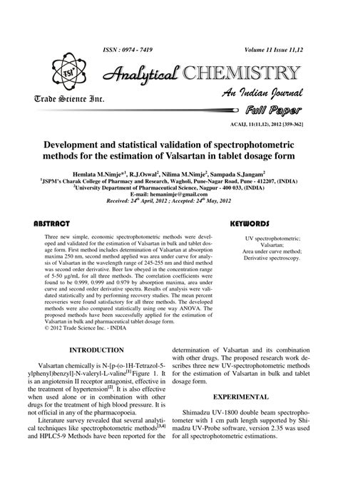 Pdf Development And Statistical Validation Of Spectrophotometric Methods For The Estimation Of