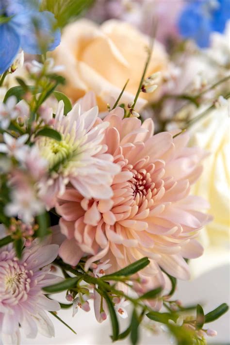 Unique Spring Flowers Blue And Pink Bouquet