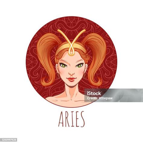 양자리 조디악 기호 작품 아름다운 소녀 얼굴 별자리 기호 별 표기 벡터 일러스트 점성술 기호에 대한 스톡 벡터 아트 및 기타