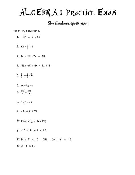 Algebra 1semester 1practice Exam 1 Algebra 1 Practice Exam