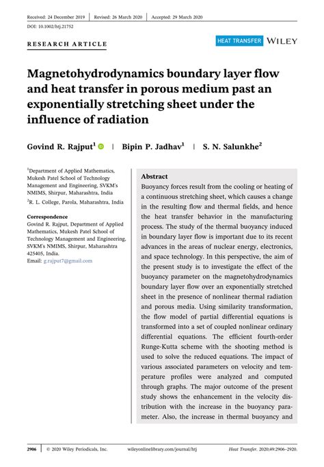 Magnetohydrodynamics Boundary Layer Flow And Heat Transfer In Porous Medium Past An
