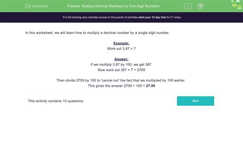 Multiply Decimal Numbers By One Digit Numbers Worksheet Edplace