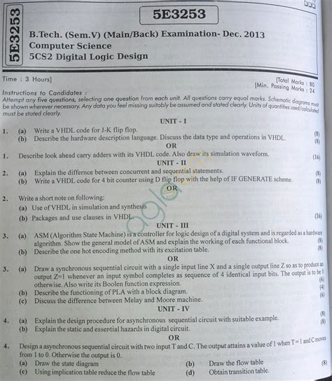 Rtu Question Papers 2013 5 Semester Cs 5e3253 Aglasem Institutes