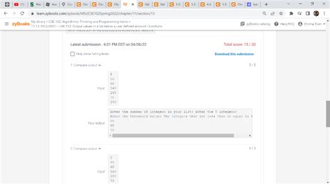 Solved 1113 Required Lab 11d Output Values In A List