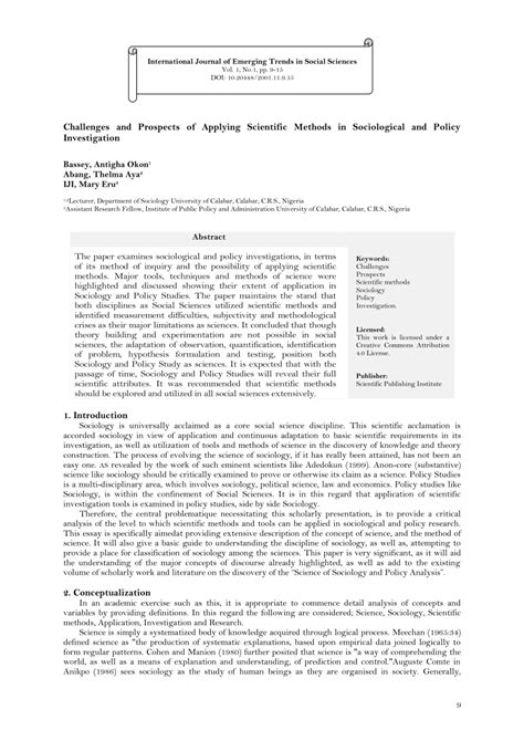 Pdf Challenges And Prospects Of Applying Scientific Methods In Sociological And Policy