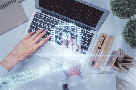 Premium Photo Double Exposure Of Woman Hands Working On Computer And Data Theme Hologram
