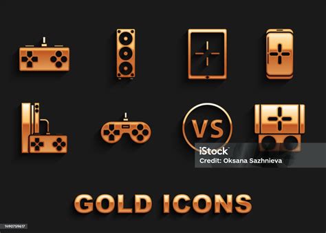 Set Gamepad Smartphone And Playing In Game Portable Video Console Vs Versus Battle With Joystick