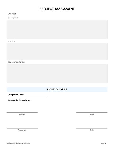 Free Project Assessment Template To Evaluate Project Wordlayouts
