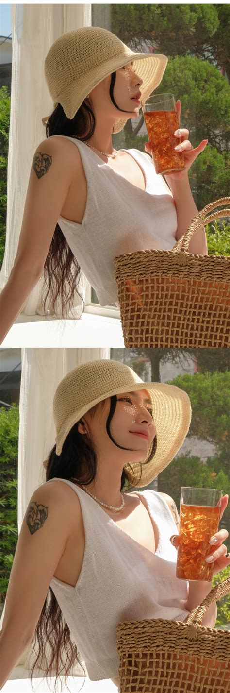 뷰랩 라탄 뒷트임 리본 끈 보넷 벙거지 휴양지 모자 5color