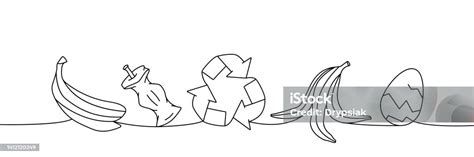 유기 쓰레기 세트 한 줄 연속 그리기 계란 껍질 바나나 껍질 사과 스텁 연속 한 줄 세트 그림 감소에 대한 스톡 벡터 아트 및 기타 이미지 Istock