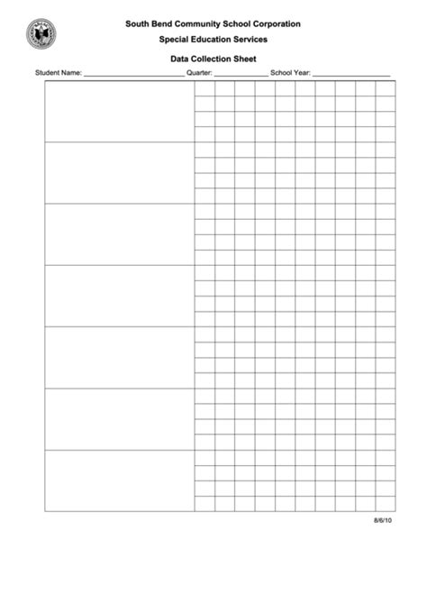 Blank Data Sheets For School