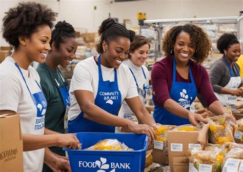Food Bank Volunteers Sort And Distribute Food To Refugees The Homeless