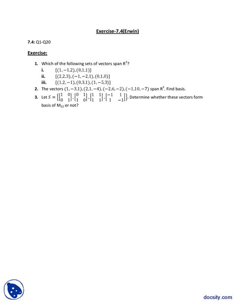 Vector Span And Basis Linear Algebra Assignment Docsity