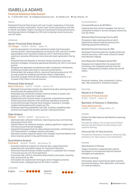Statistical Data Analyst Resume Example Free To Edit Ats Friendly Pdf 2025