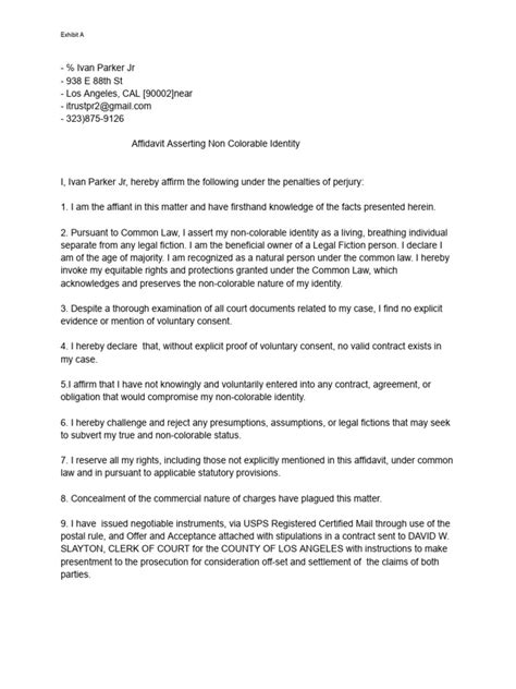 Affidavit Asserting Non Colorable Identity2 Pdf Affidavit Justice