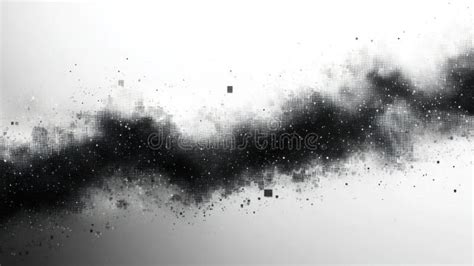 Abstract Black And White Background Data Stream Of Particles Small Square Fragments Creating A