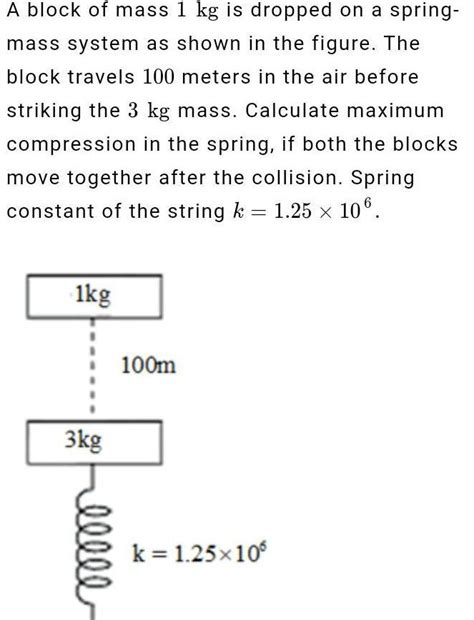 [answered] a block of mass 1 kg is dropped on a spring mass system as