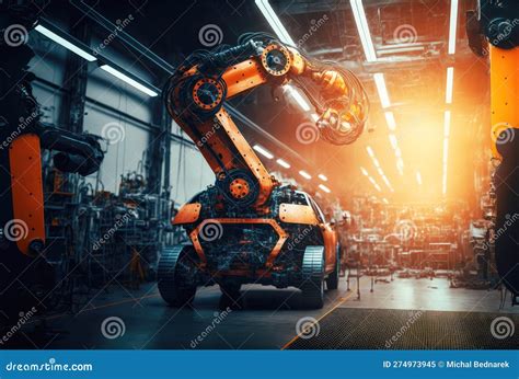 Car Factory Assembly Line With Automatic Robotic Arms Working Generative Ai Stock Illustration