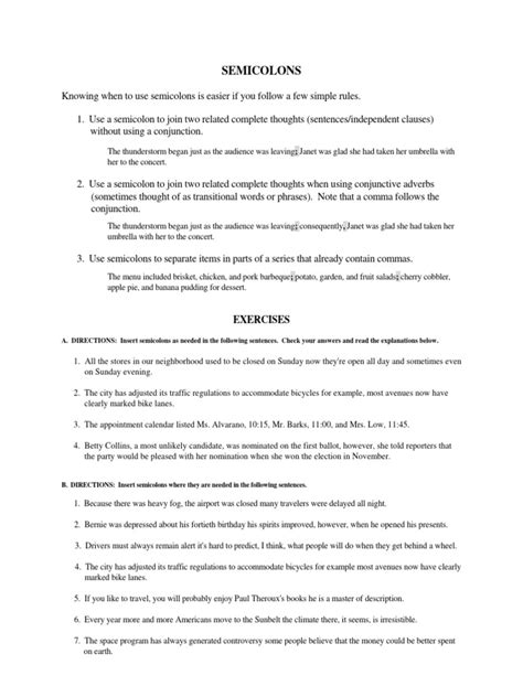 Semicolons Pdf Grammar Linguistics