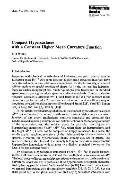 Pdf Compact Hypersurfaces With A Constant Higher Mean Curvature Function Dokumentips