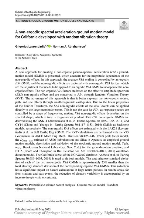 Pdf A Non Ergodic Spectral Acceleration Ground Motion Model For California Developed With