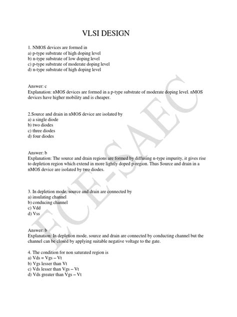 Vlsi Pdf Field Effect Transistor Mosfet