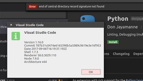 `end Of Central Directory Record Signature Not Found` During Extension