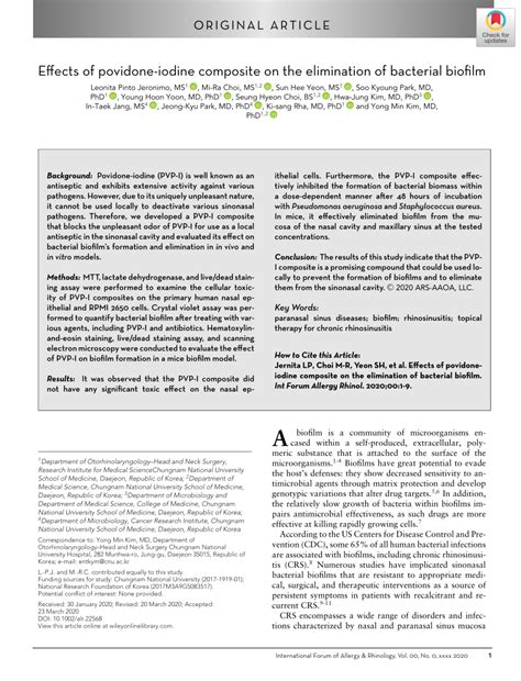 Pdf Effects Of Povidone‐iodine Composite On The Elimination Of