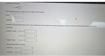 Answered: Consider the following. y = sin() Find the period and the amplitude of the graph of ...
