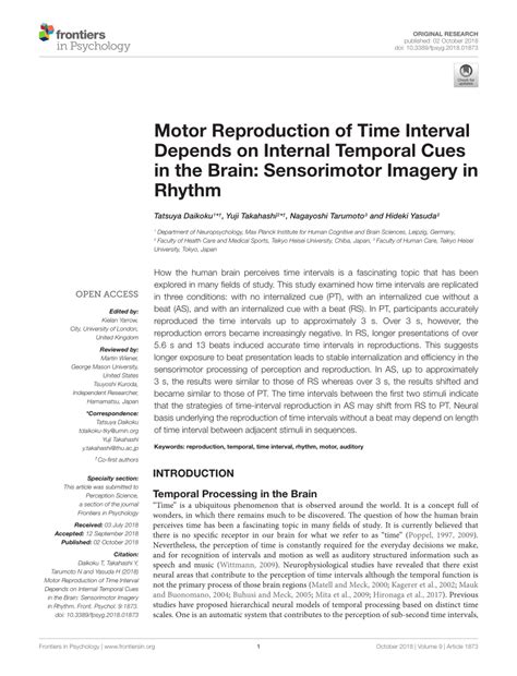 (PDF) Motor Reproduction of Time Interval Depends on Internal Temporal Cues in the Brain ...