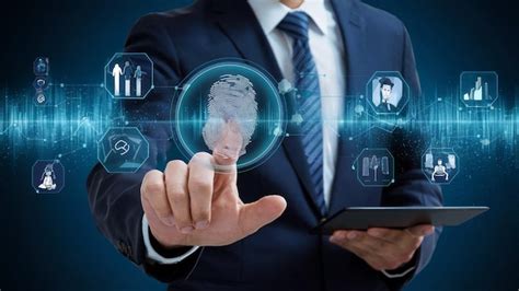 Businessman Using Fingerprint Indentification To Access Personal Financial Data Ekyc Biometrics