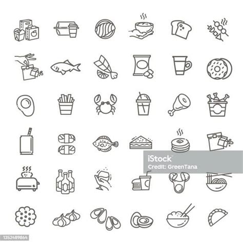 패스트 푸드 벡터 윤곽선 아이콘 세트입니다 요리 벡터 컬렉션 레스토랑에 대한 스톡 벡터 아트 및 기타 이미지 레스토랑